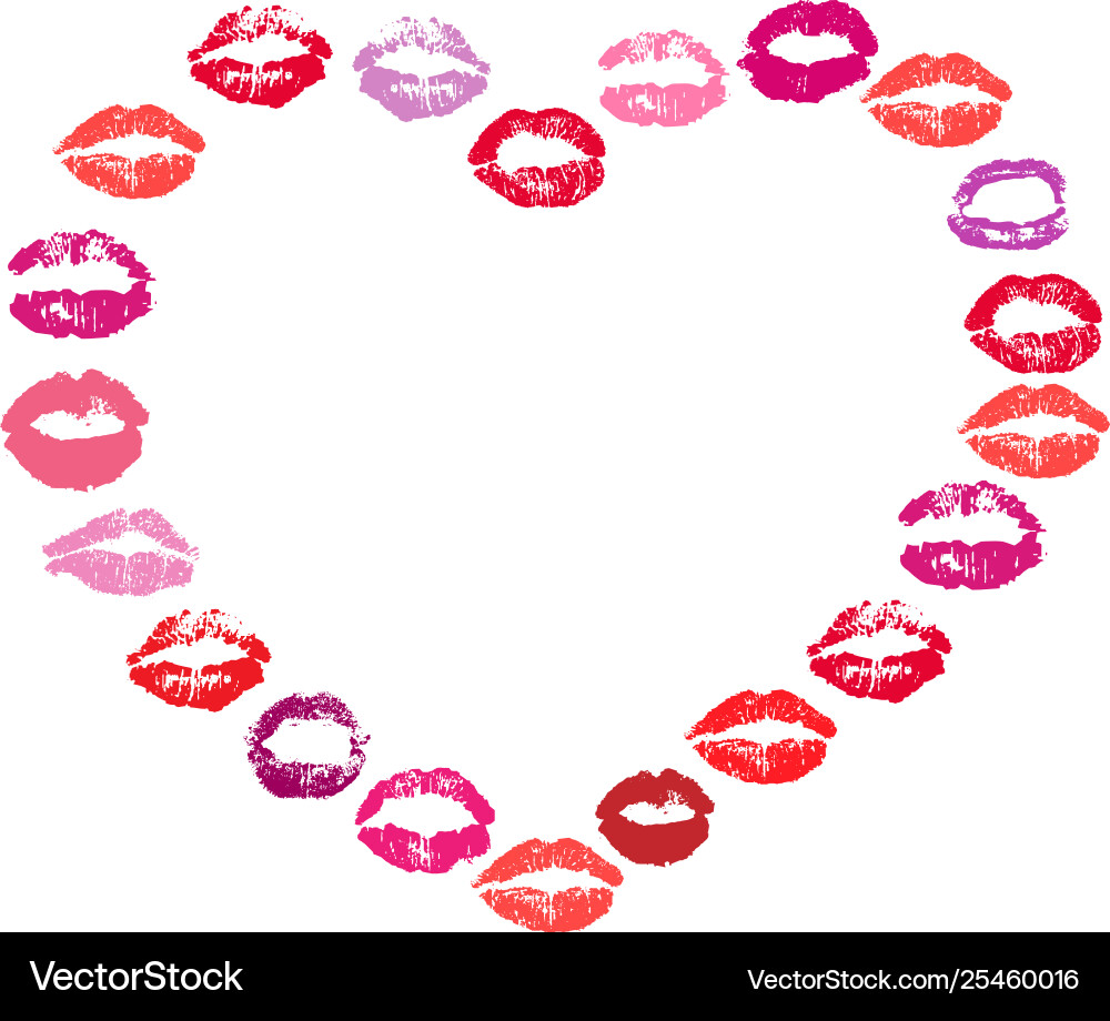 Red lips lipstick kiss print set white background Vector Image