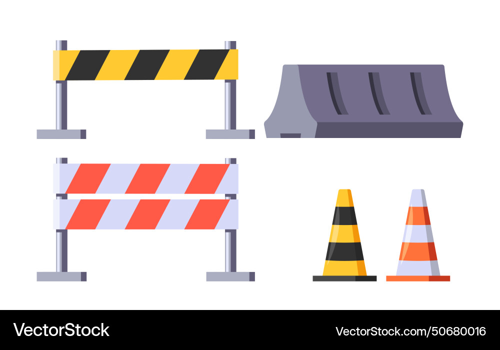 Road construction equipment set isolated striped Vector Image