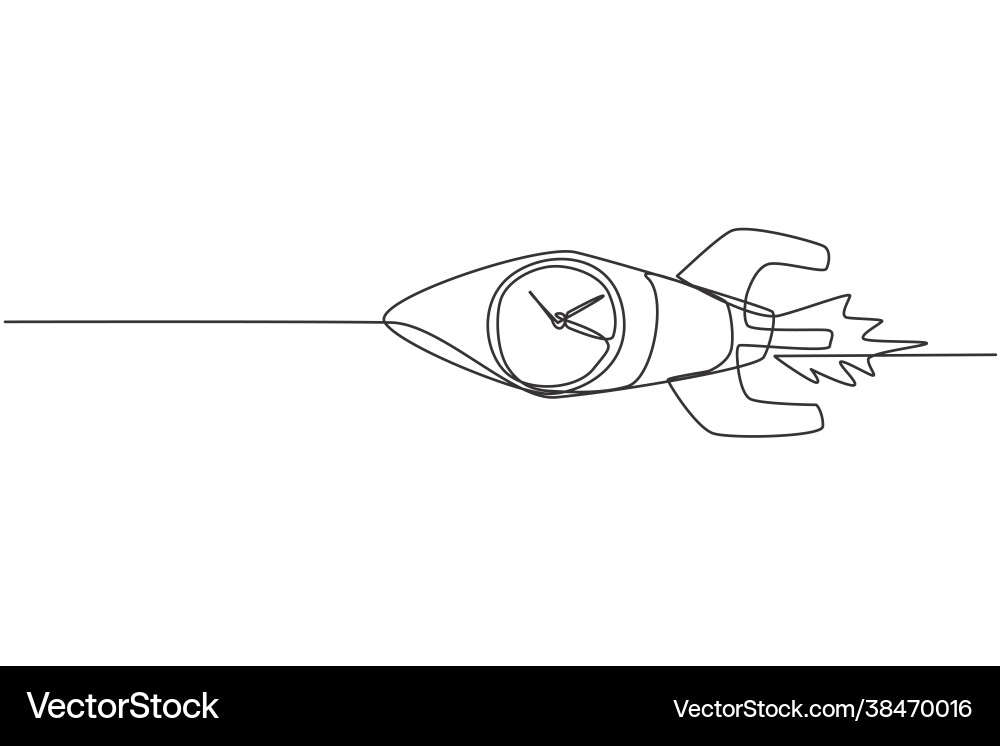 Single one line drawing fast flying rocket Vector Image