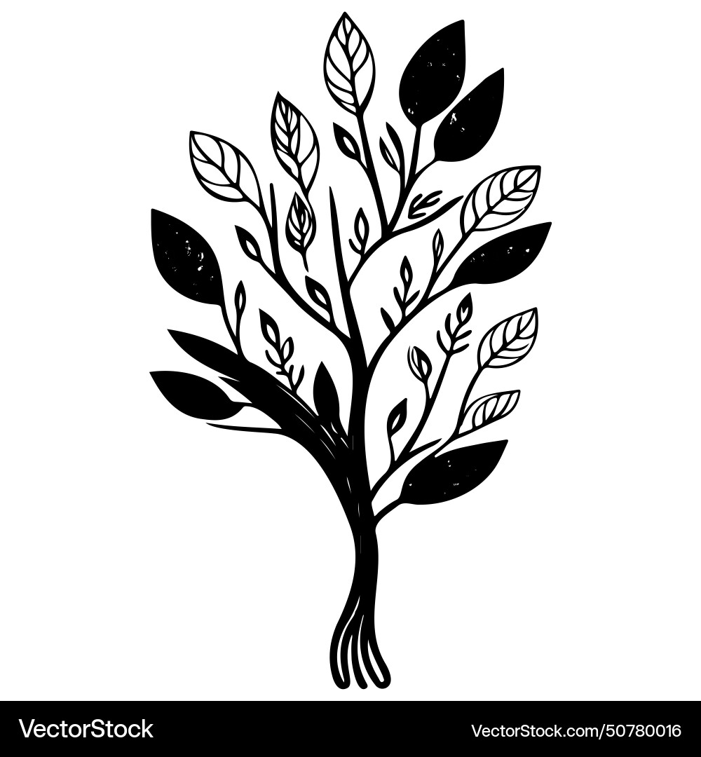 Tree half spring autumn floral sketch draw Vector Image