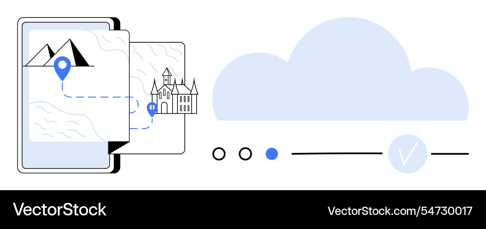 Blue location marker on mobile map showing path Vector Image