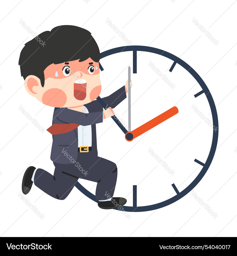 Businessman trying to stop time Royalty Free Vector Image