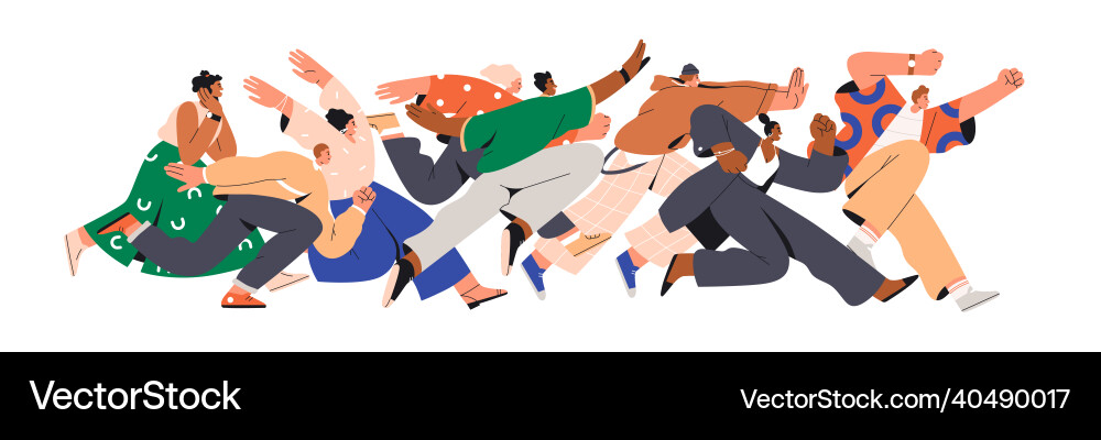 Crowd of happy people running fast group Vector Image