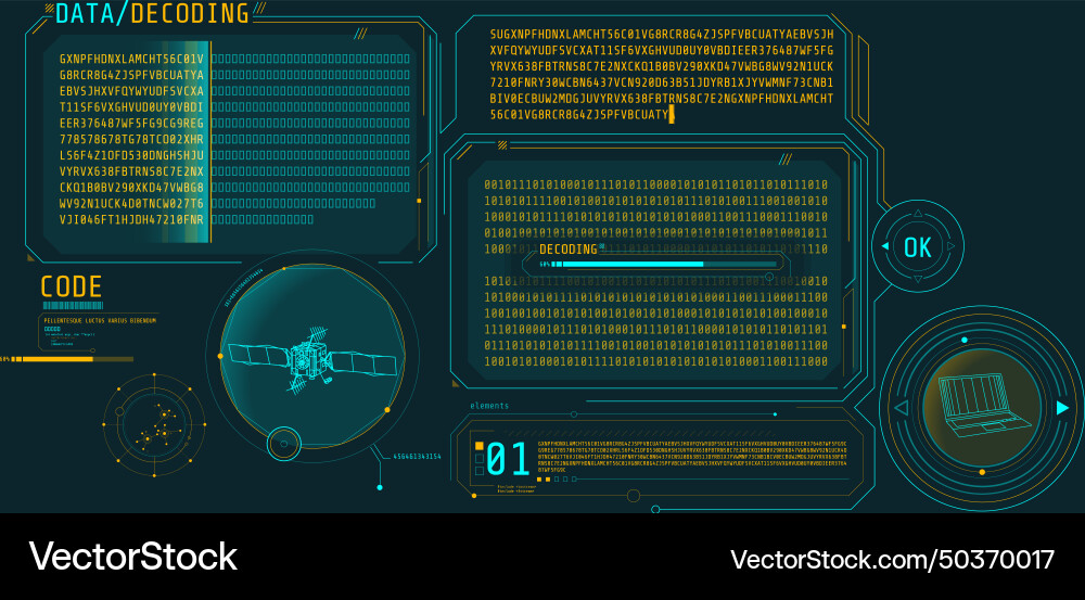 Futuristic Interface Of Satellite Data Decoding Vector Image