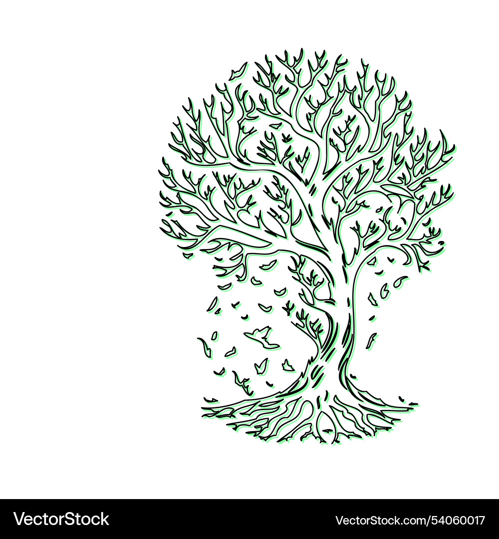 Haunted tree outline sketch green Royalty Free Vector Image