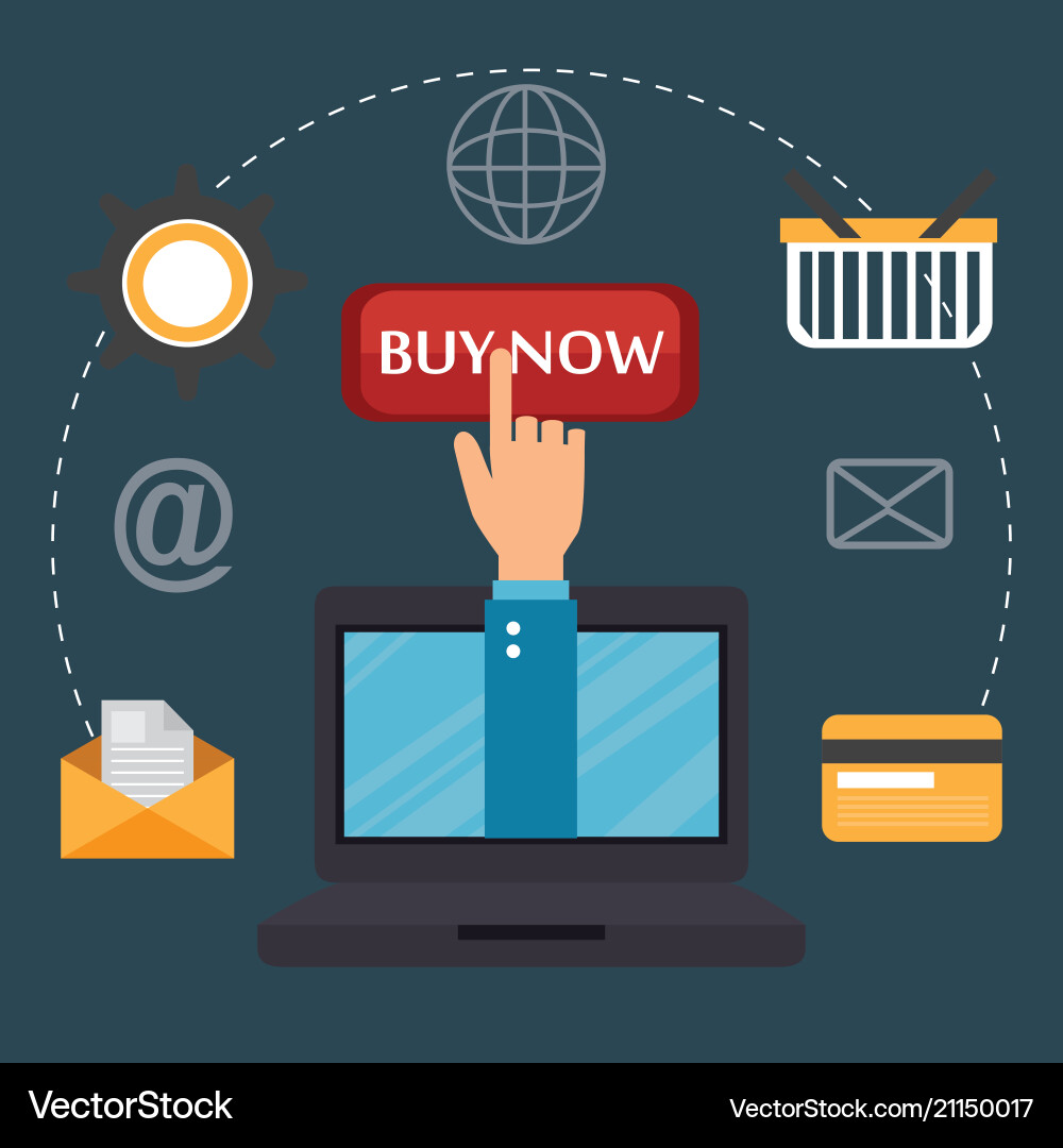 Laptop computer with electronic commerce icons Vector Image