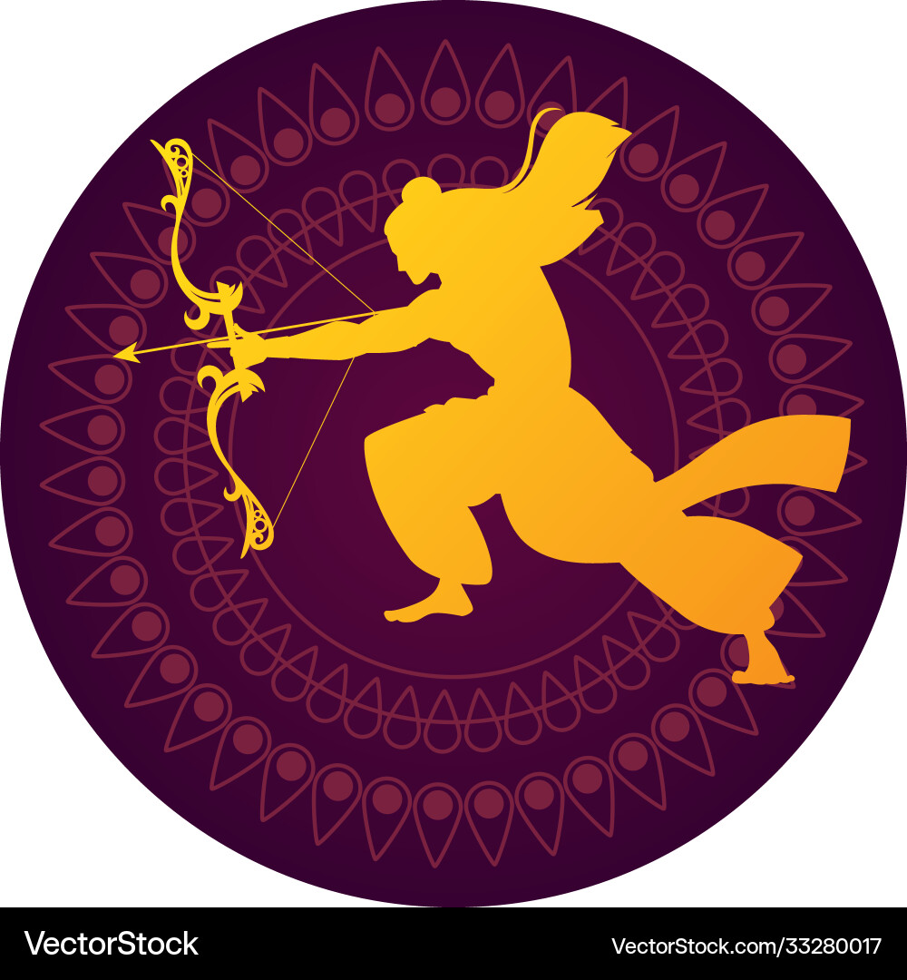 Lord ram with bow and arrow gold silhouette Vector Image