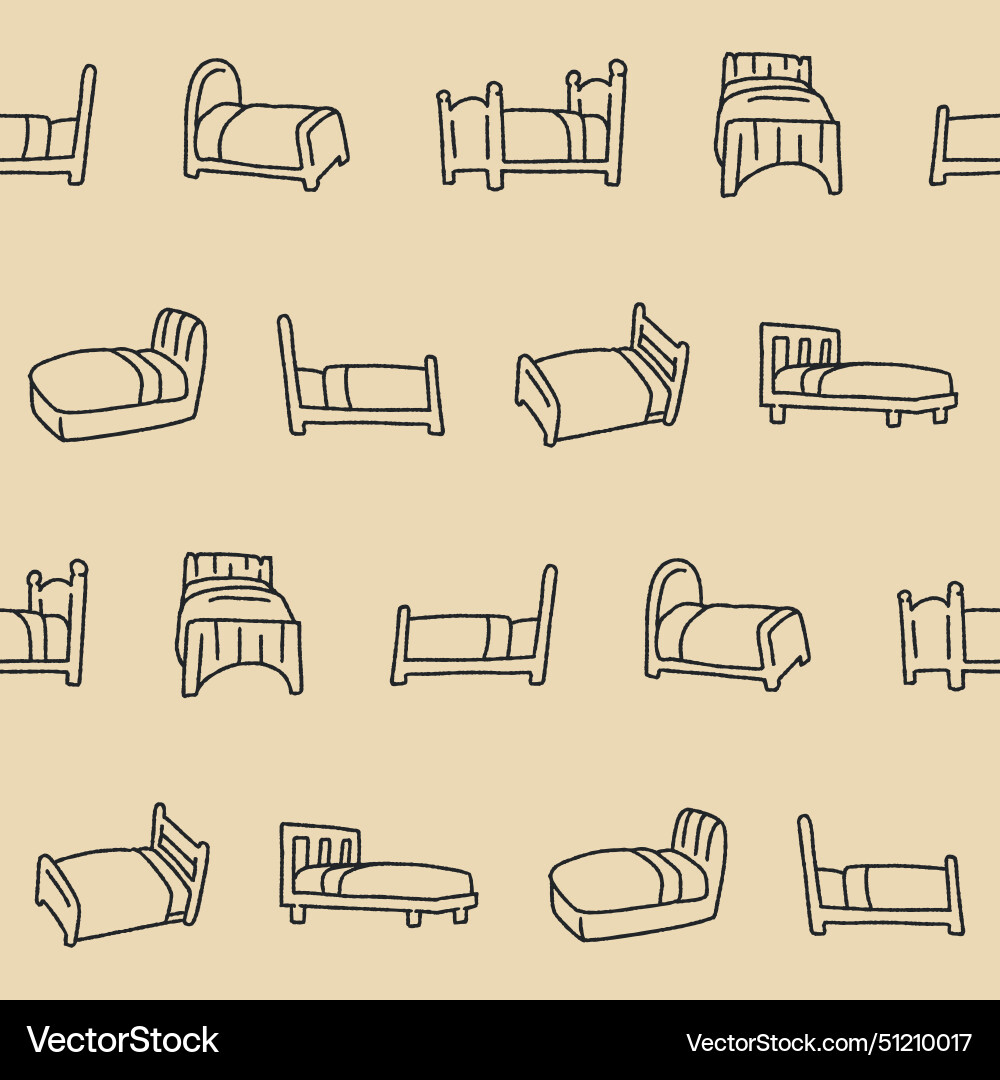 Outline collection of bed seamless pattern Vector Image