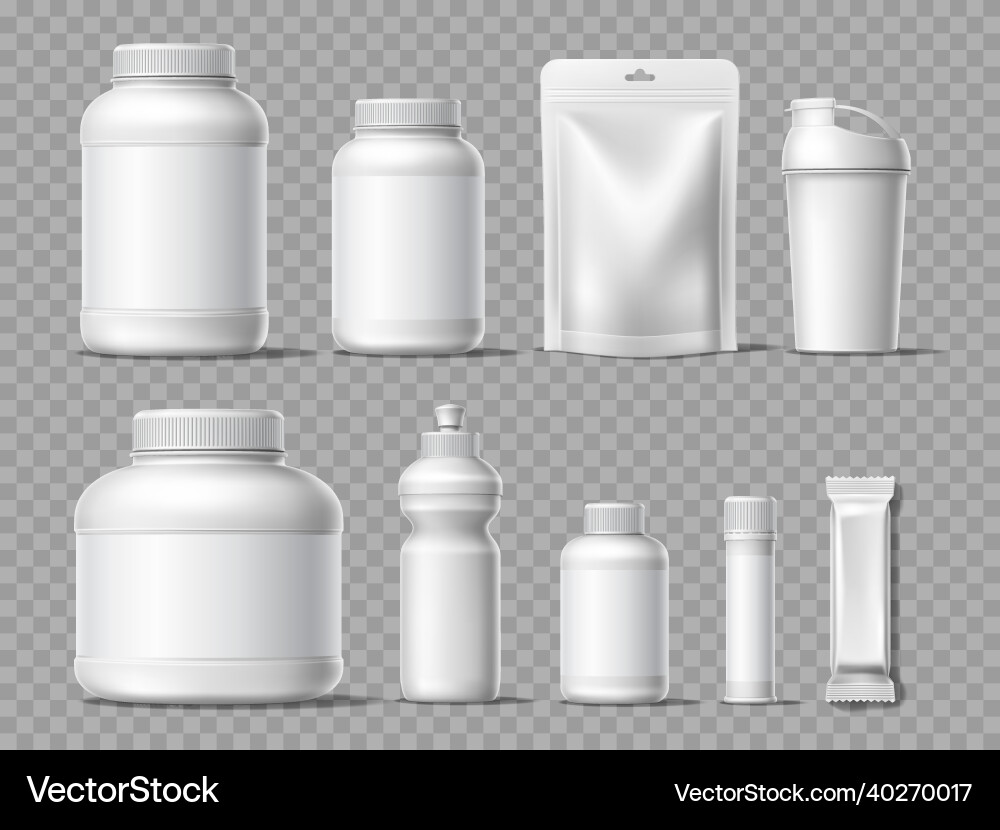 Realistic sport nutrition packaging protein Vector Image