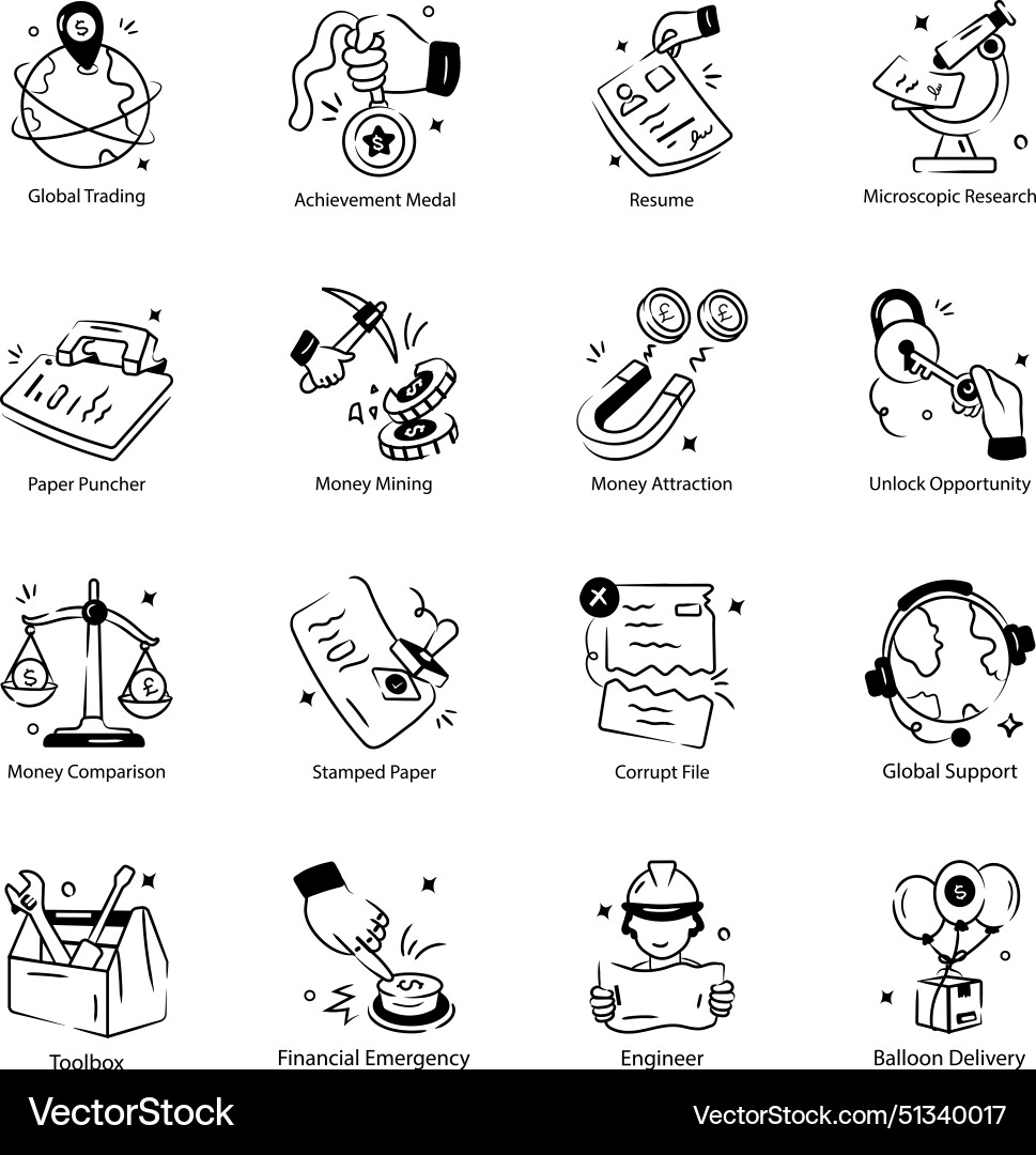 Set of office work hand drawn icons Royalty Free Vector