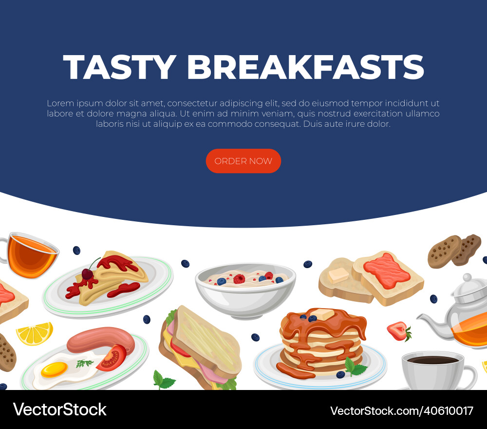 Tasty breakfast web banner template fresh Vector Image