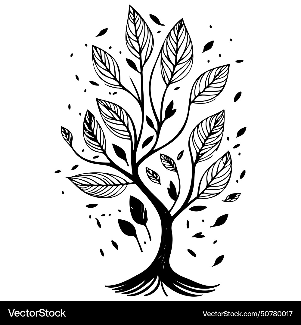 Tree half spring autumn floral sketch draw Vector Image