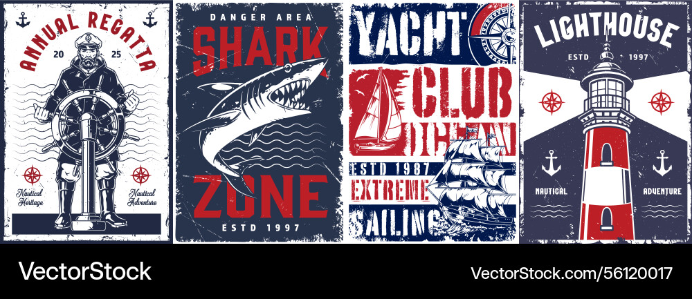 Vintage sailing posters featuring nautical themes Vector Image