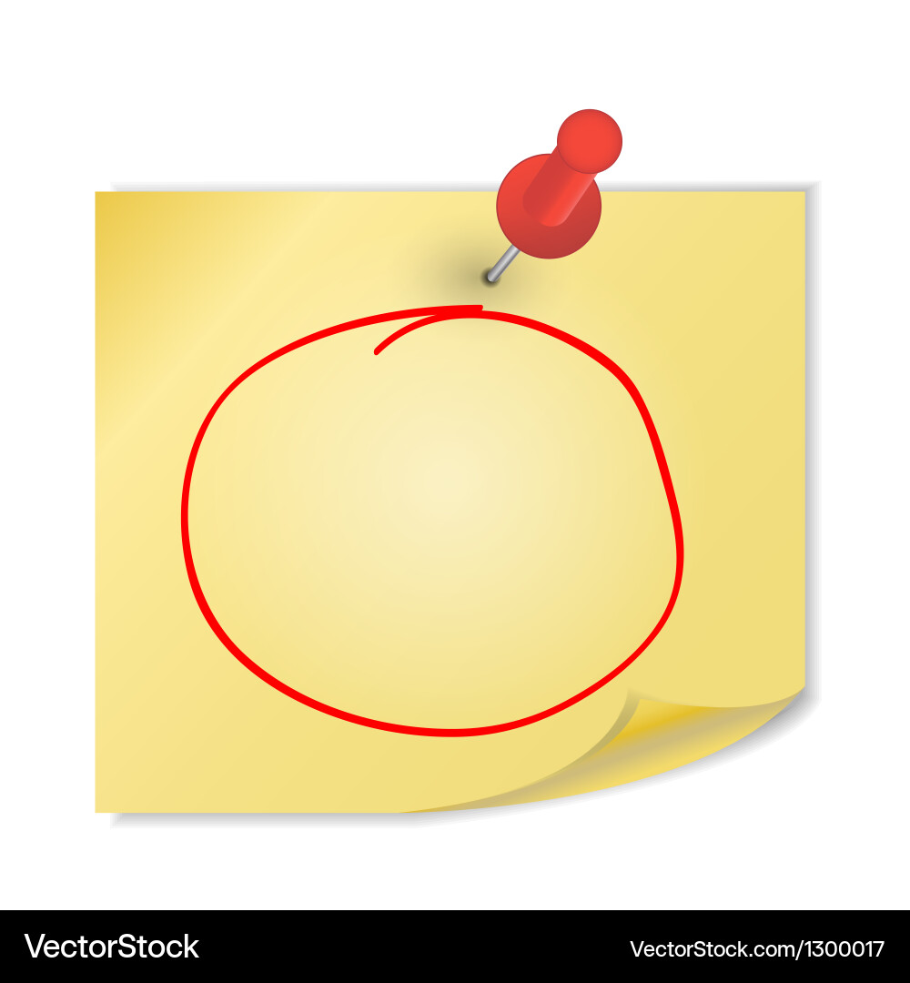 Yellow paper with pin on white background Vector Image