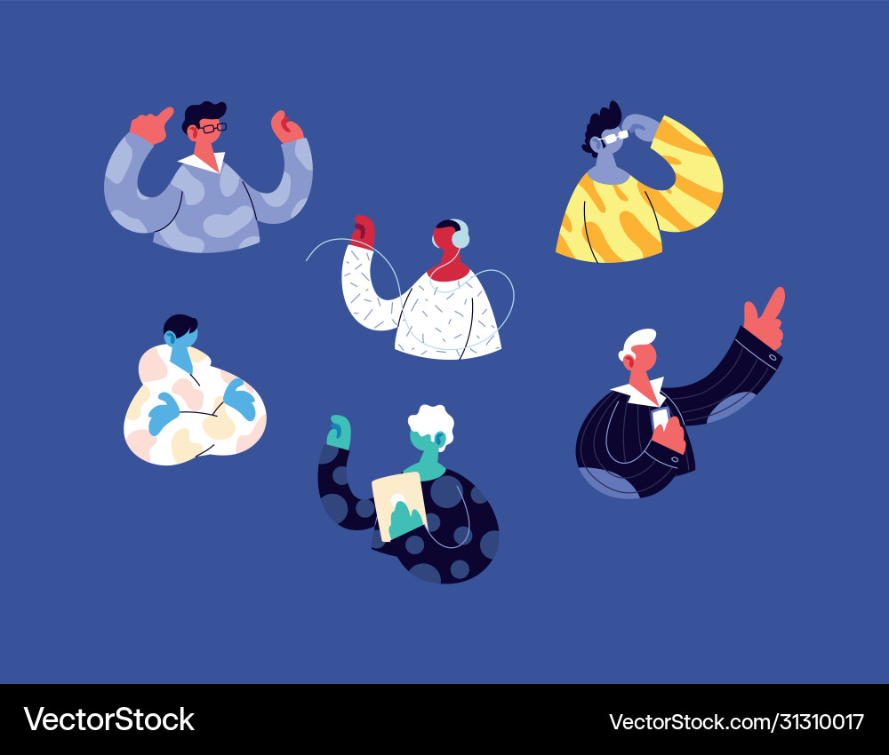Young men using technological gadgets Royalty Free Vector