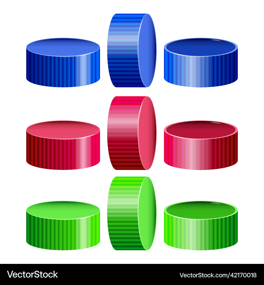 Cap bottle plastic material multicolor set Vector Image