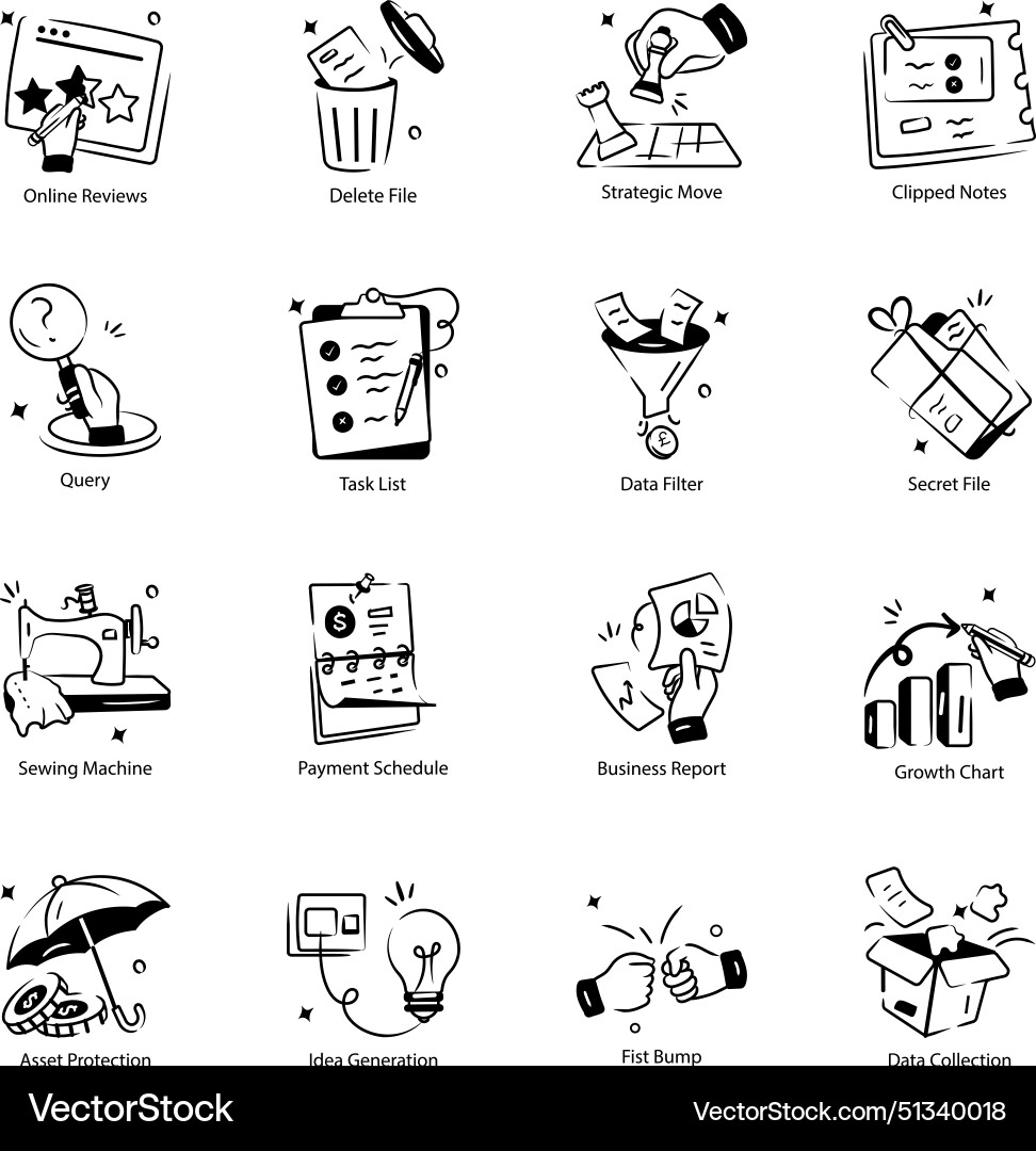 Collection of office tasks hand drawn icons Vector Image