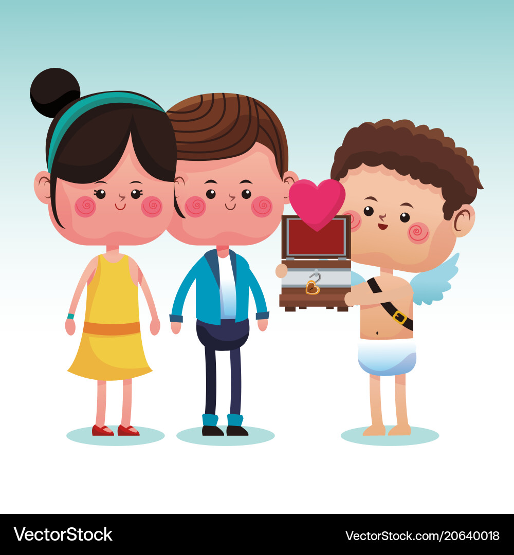 Cute couple with cupid Royalty Free Vector Image