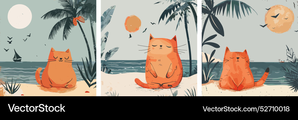 Cute kitten beach sunbathing doodle images Vector Image