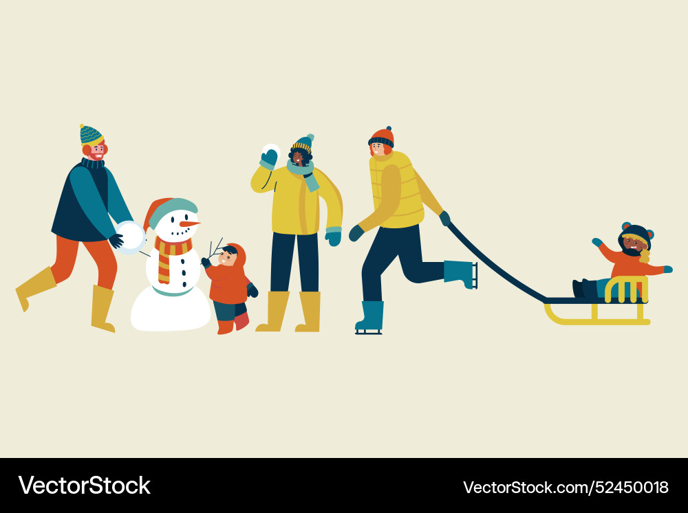Hand drawn flat winter people collection Vector Image