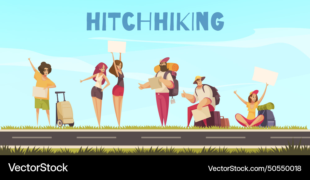 Hitchhiking cartoon Royalty Free Vector Image - VectorStock