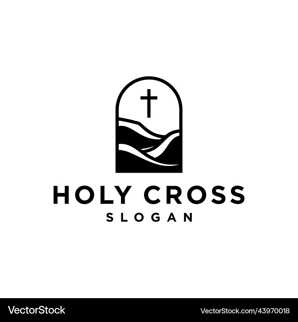 Holy cross logo icon hill and mountain Royalty Free Vector