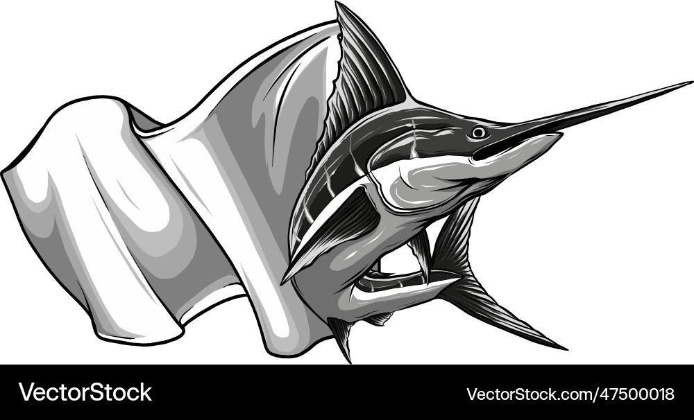 Monochromatic Marlin with Japanese Flag Royalty Free Vector