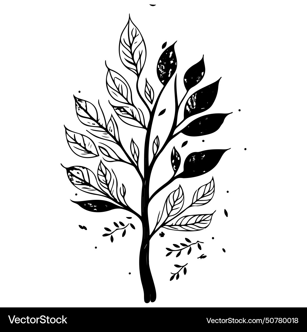 Tree half spring autumn floral sketch draw Vector Image