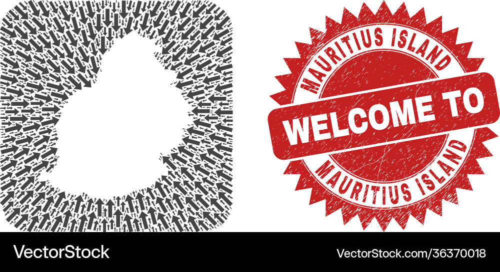 Welcome watermark seal and mauritius island map Vector Image
