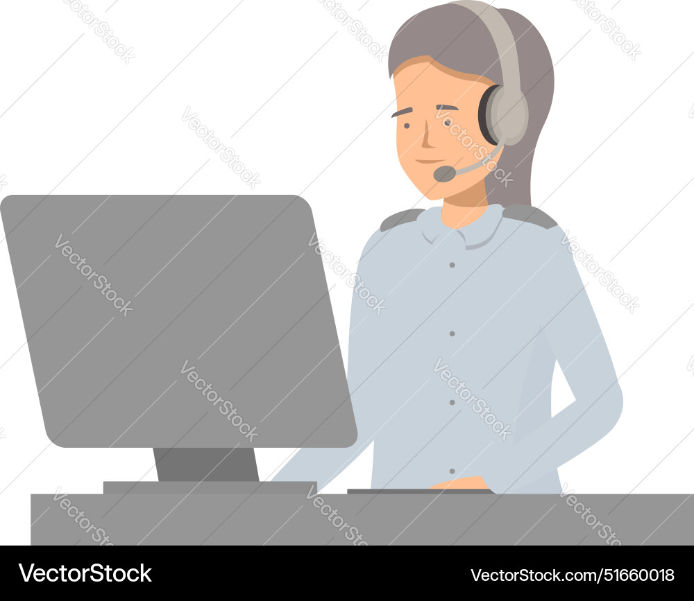 Woman is wearing a headset and working Royalty Free Vector
