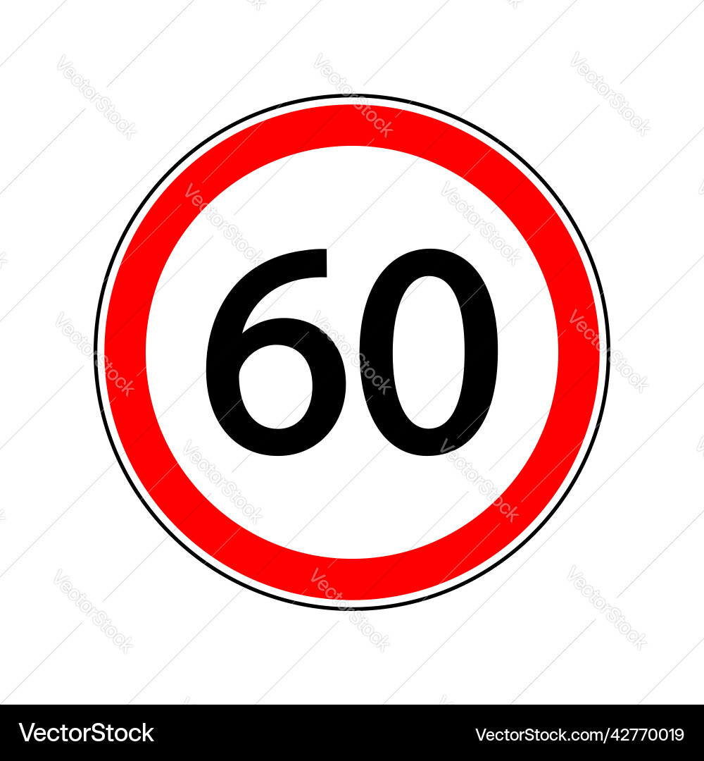 60 limit speed km sign for car Royalty Free Vector Image