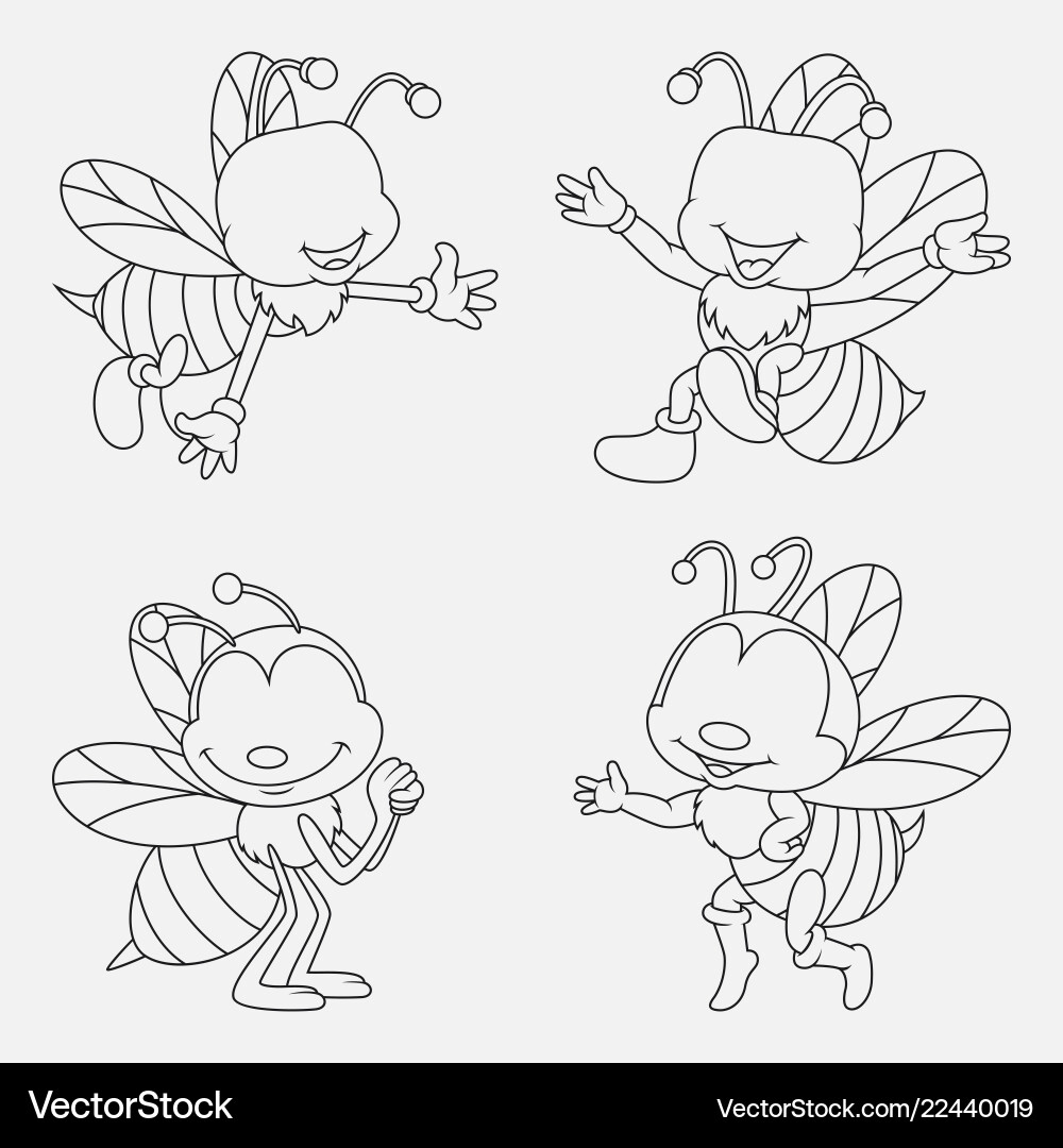 Cartoon Bee Line Art Collection Royalty Free Vector Image