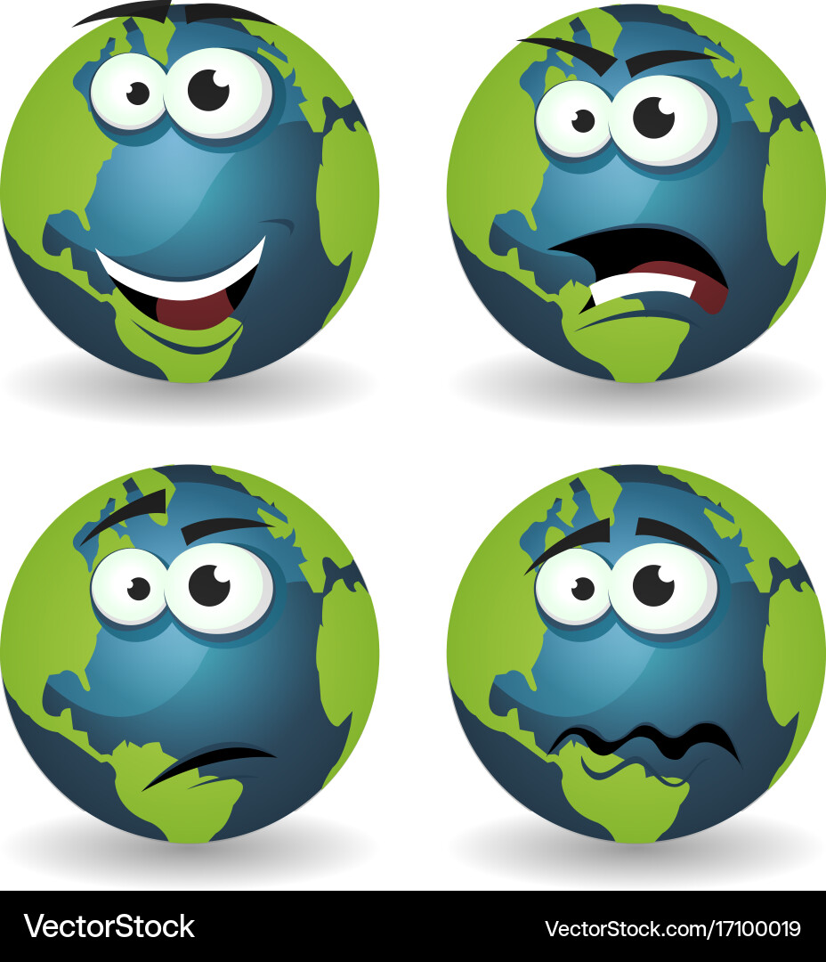Cartoon earth icons emotions Royalty Free Vector Image