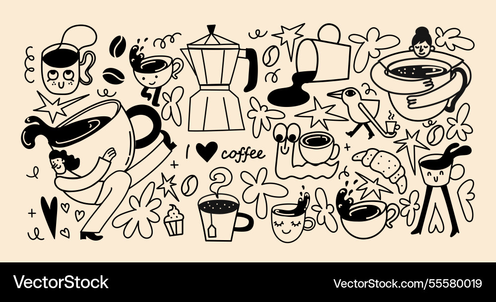 Coffee house cafeteria cafe stickers with cute Vector Image