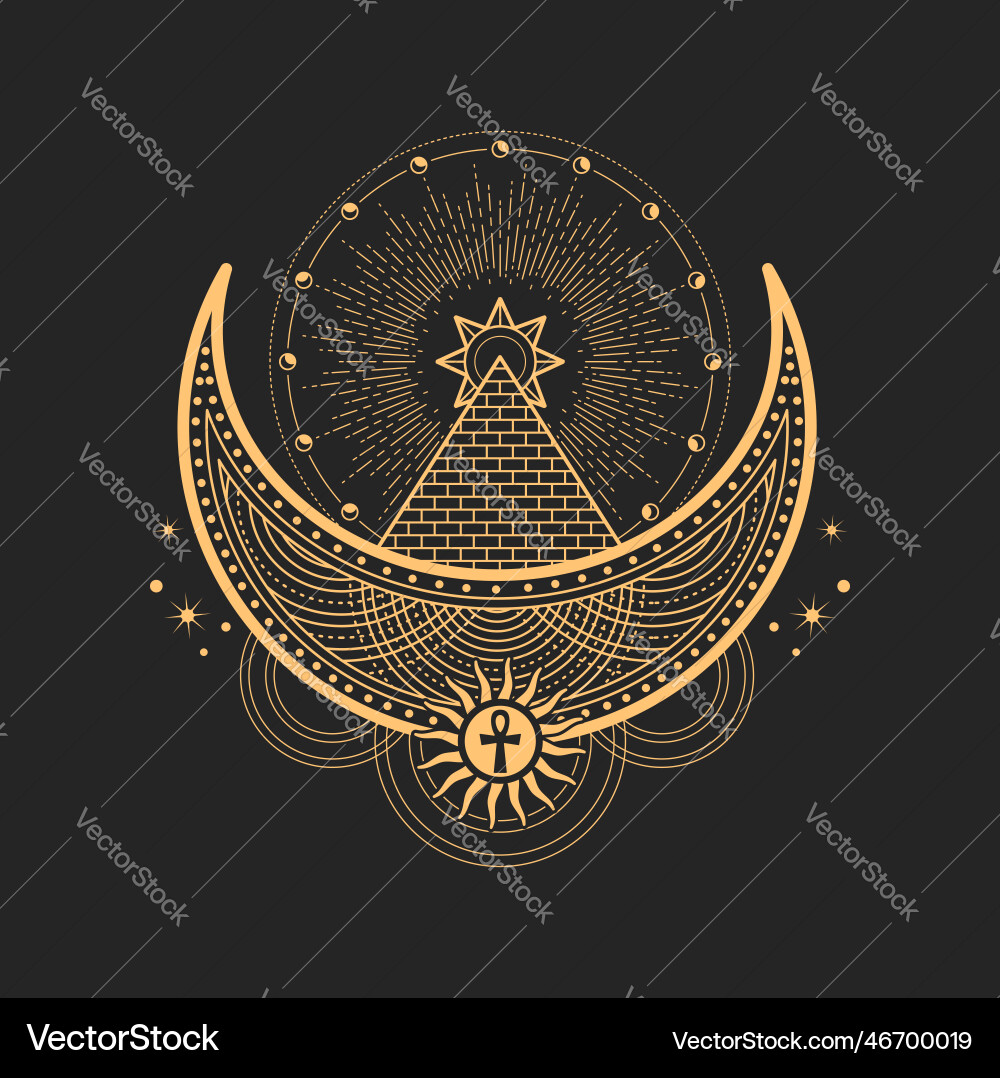 Crescent and moon esoteric occult symbols alchemy Vector Image