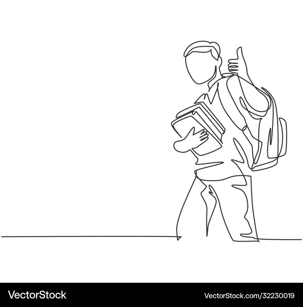 Education concept one line drawing young happy Vector Image
