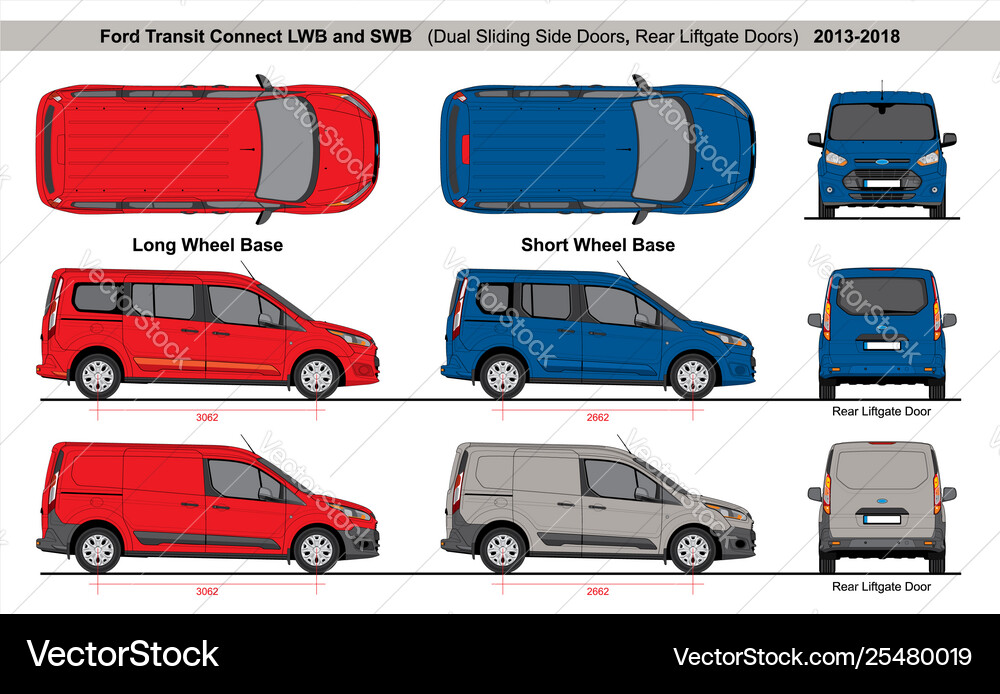 Ford transit connect lwb and swb 2013-2018 Vector Image