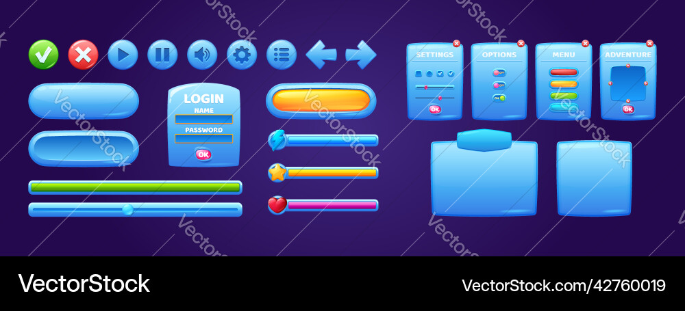 Game menu interface windows cartoon options set Vector Image