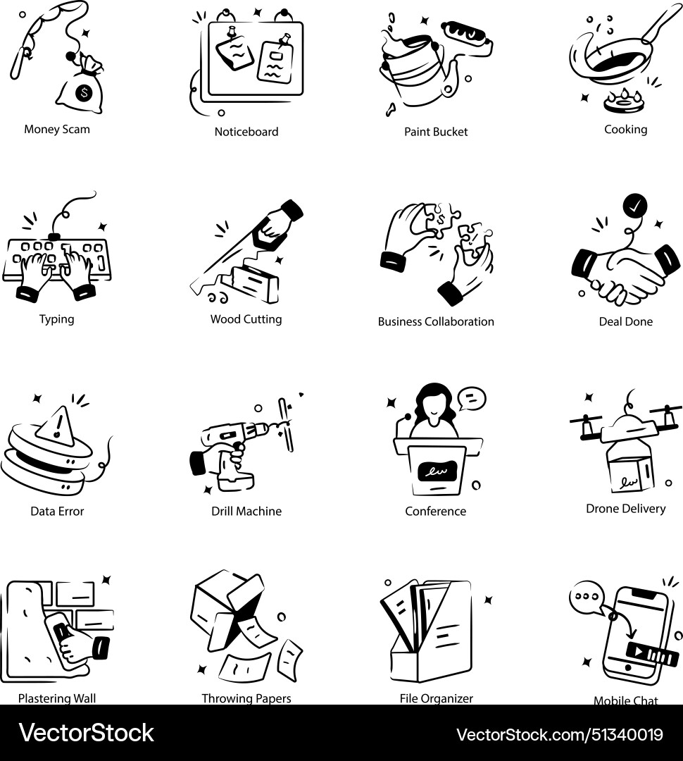 Handy pack of work hand drawn icons Royalty Free Vector