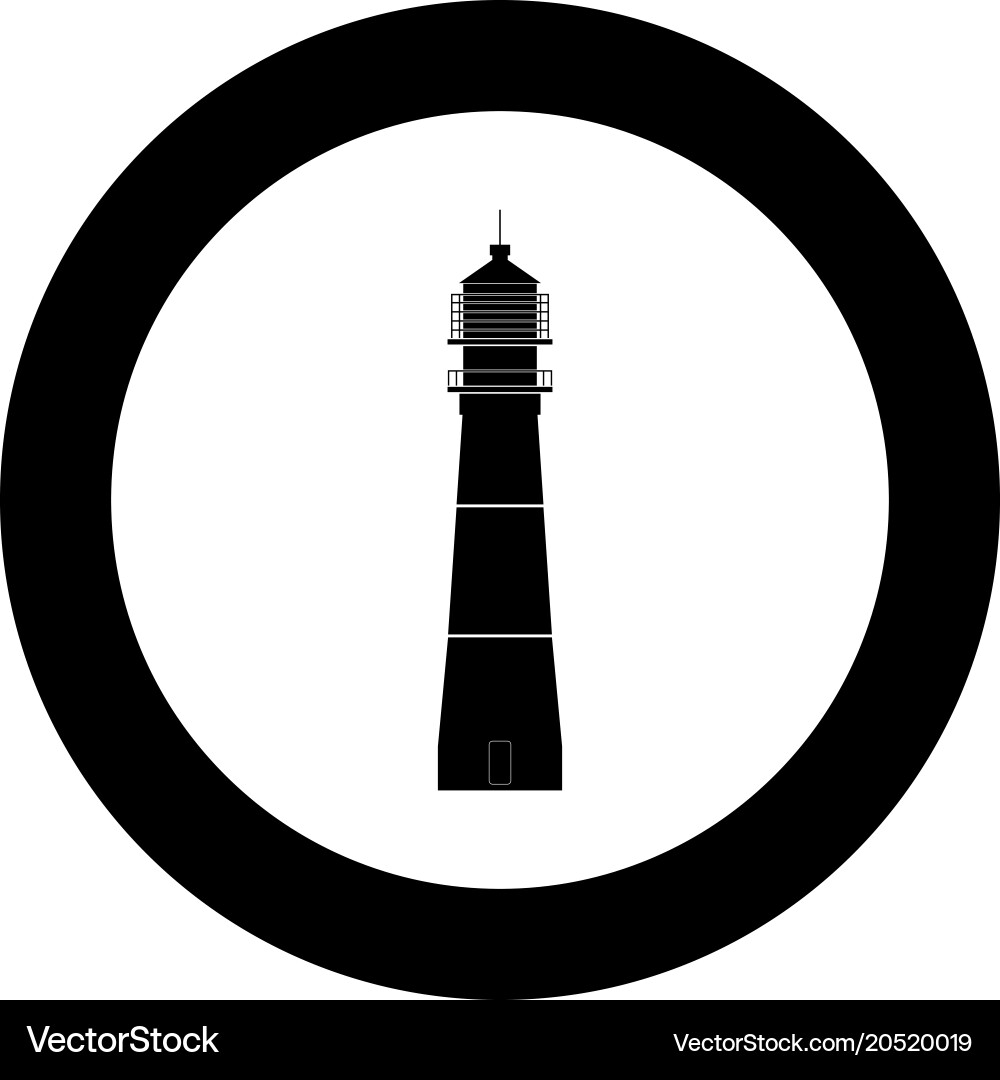 Lighthouse icon black color in circle Royalty Free Vector