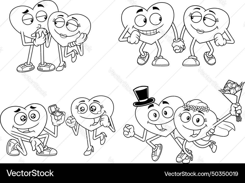 Outlined heart cartoon character series Royalty Free Vector