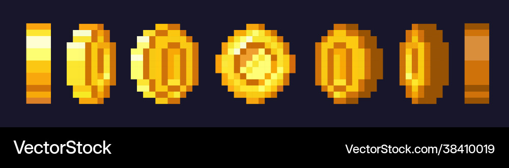 Pixel game coins animation golden pixelated coin Vector Image