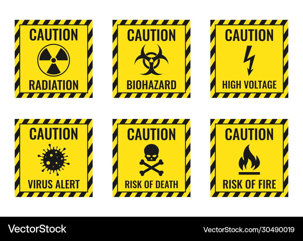 Radioactive Bio Hazard Logos 4 Pack Of Flammable, Biohazard,