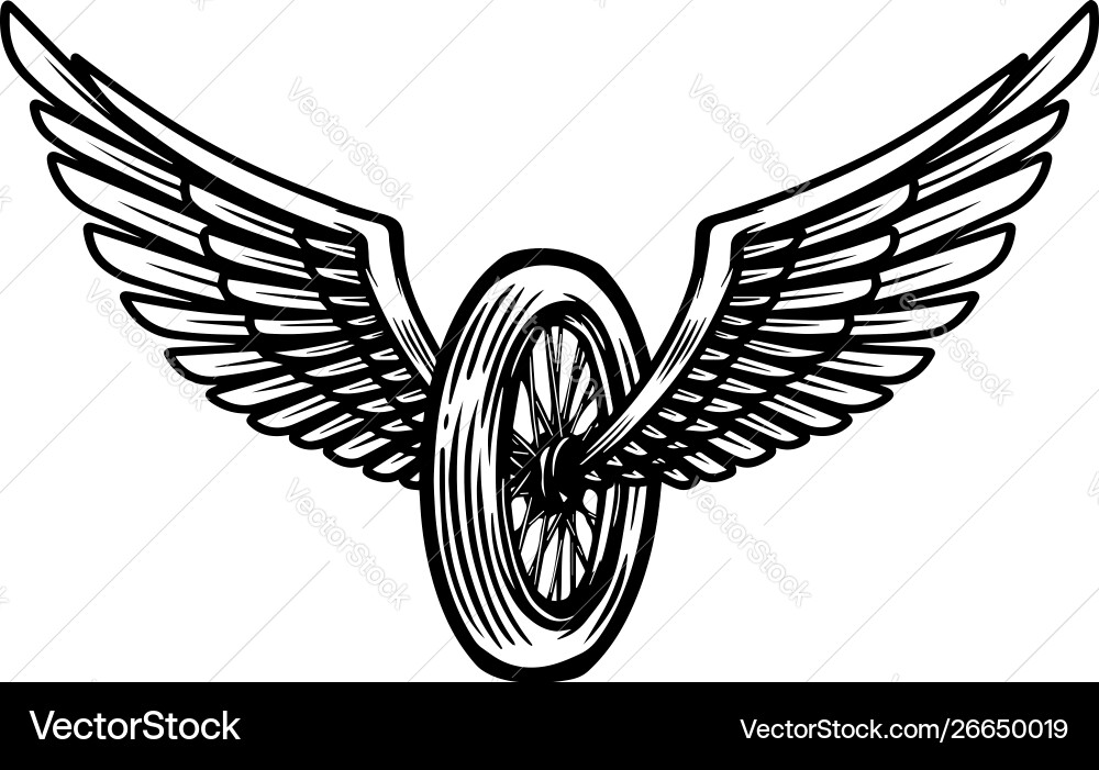 Winged motorcycle wheel on light background Vector Image