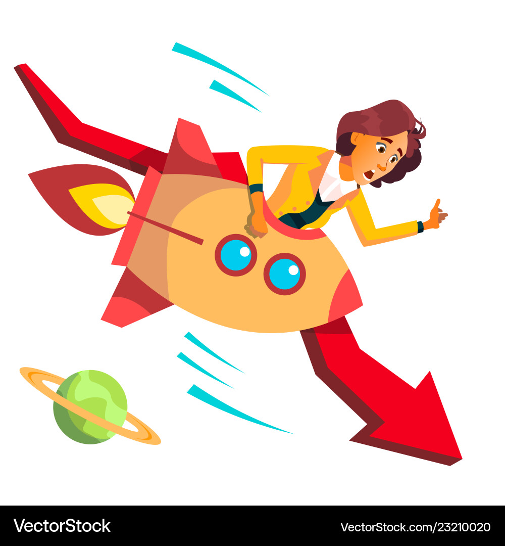 Business woman riding a rocket falls down Vector Image