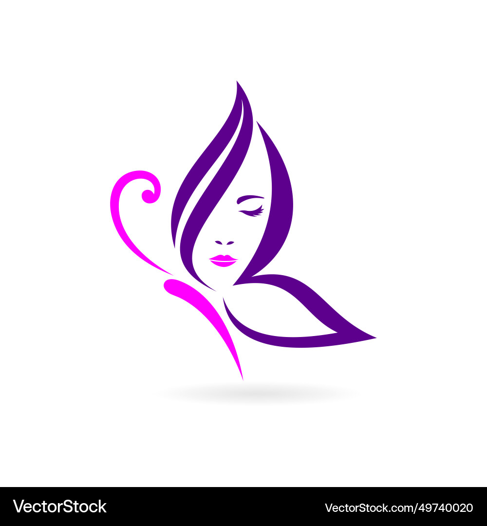 Butterfly logo with women face concept Royalty Free Vector