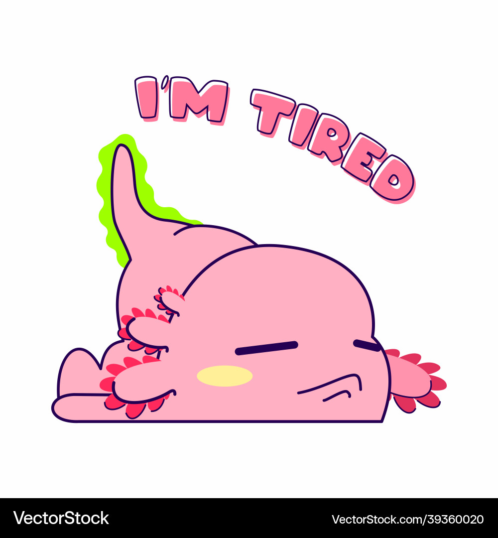 Cute axolotl tired pose Royalty Free Vector Image