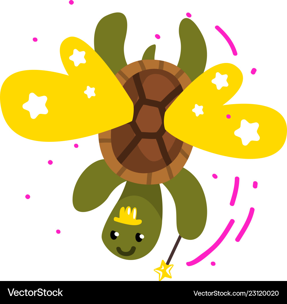 Cute winged turtle with a magic wand fantasy Vector Image