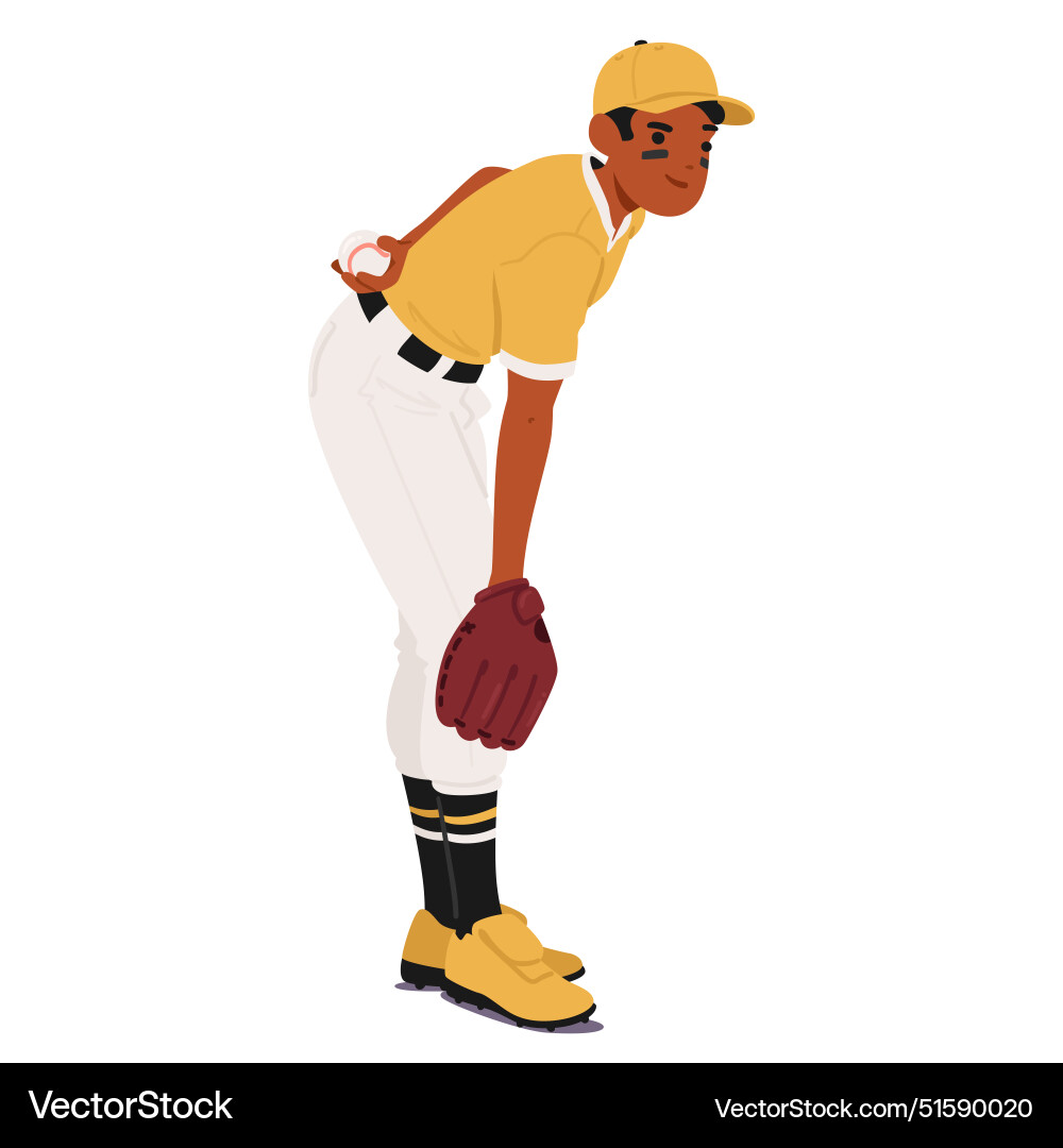 Focused baseball pitcher in yellow jersey Vector Image