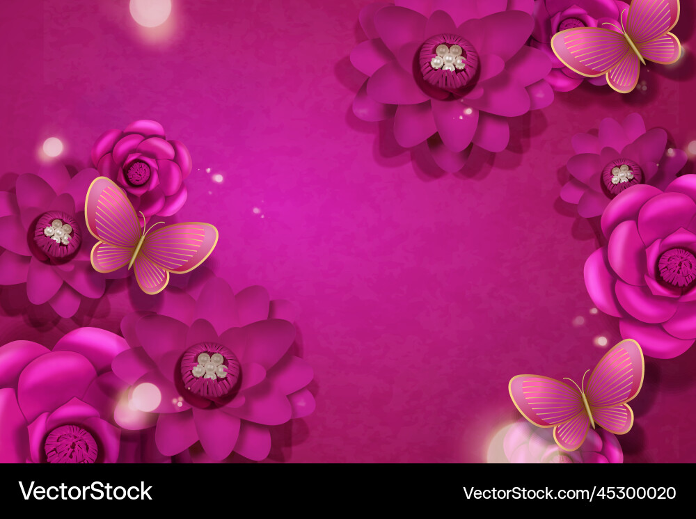 Fuchsia paper flowers background Royalty Free Vector Image